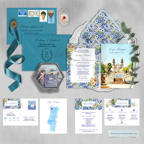 Braga Portugal Watercolor Illustrated Destination Wedding Invitation ...