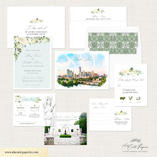 Austin Texas USA Watercolor Illustrated Destination Wedding Invitation ...