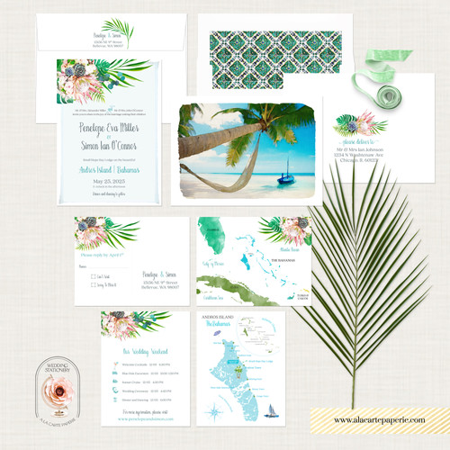 Bahamas Caribbean Watercolor Illustrated Destination Wedding ...