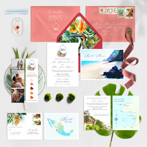 Sayulita Mexico Watercolor Illustrated Mexican Destination Wedding ...