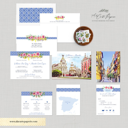 Madrid Spain Watercolor Illustrated Destination Wedding Invitation Set ...