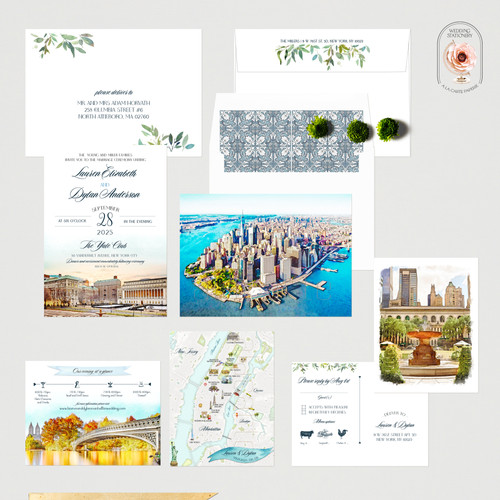 New York City Manhattan Yale Club Illustrated Watercolor Wedding ...