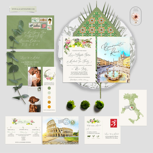 Rome Italy Watercolor Illustrated Destination Wedding Invitation Set ...