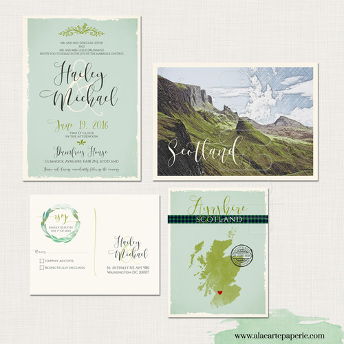 Scotland UK Destination Wedding Invitation green Scottish Invitation ...