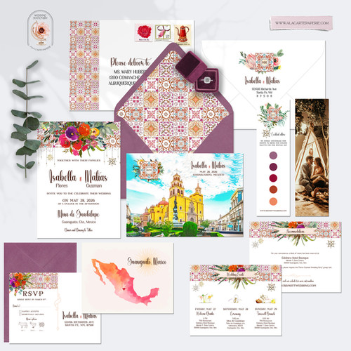 Guanajuato Mexico Watercolor Mexican Destination Wedding Invitation Set ...