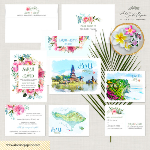 Bali Indonesia Asia Watercolor Illustrated Destination Wedding ...