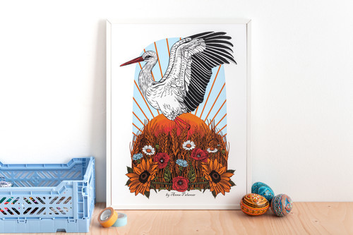 White Stork Art Print | annapalamardesigns