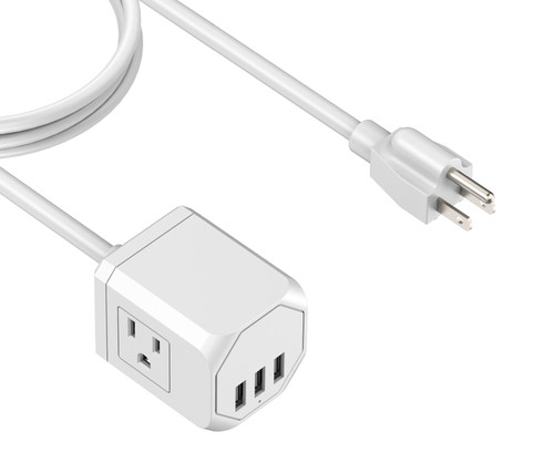 LAX Compact Multi-Outlet Wall Plug 5' Cord, 3 Ac Outlets, 3 Usb-A Ports ...