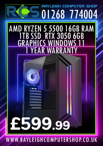 NEW AMD Ryzen 5 5500 16GB 1TB SSD RTX3050 6GB Graphics Windows 11 ...