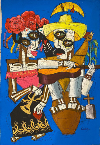 “Sentado en un jarron” - “Mexican Cubist" - amate paper- O. Leivaao ...