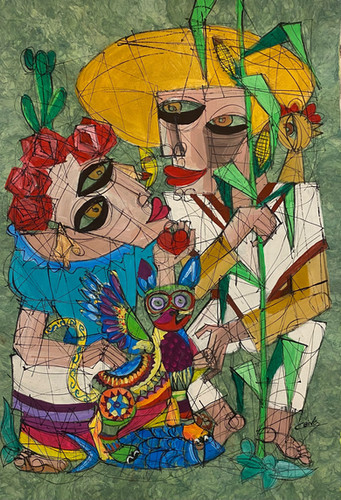 “Me agrada tu perro” - “Mexican cubist" - amate paper- O. Leivaaoxn ...
