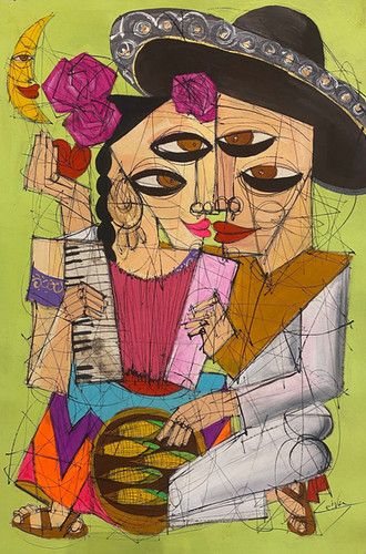 “Acordión” - “Mexican cubist" - amate paper- O. Leiva | Gastón Charó