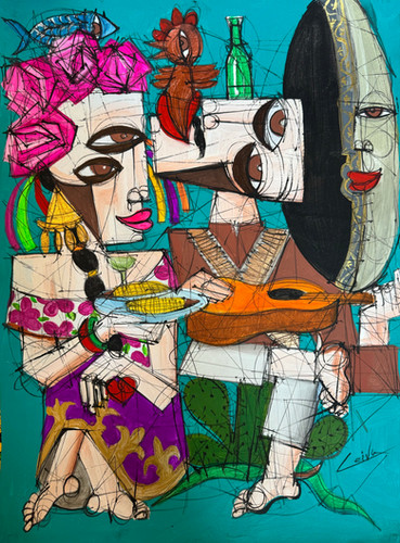 “Tr traje unos elotes” - “Mexican cubist" - amate paper- O. Leiva ...