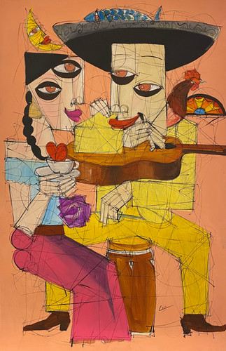 Hola preciosa “Mexican cubist" -Acrylic on paper - Leivaszo | Gastón Charó