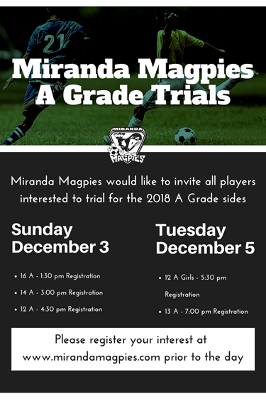 Miranda Magpies A Grade Trial Dates