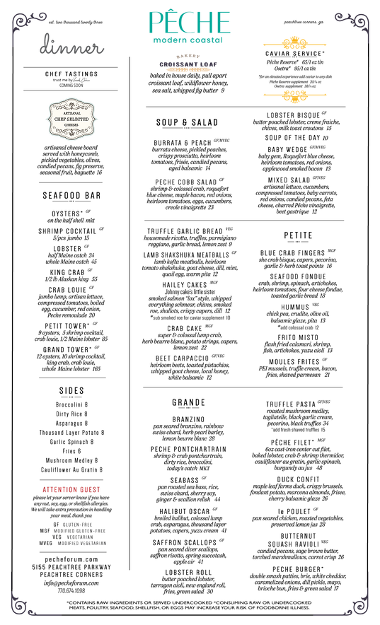 Brunch, Lunch, and Dinner Menus