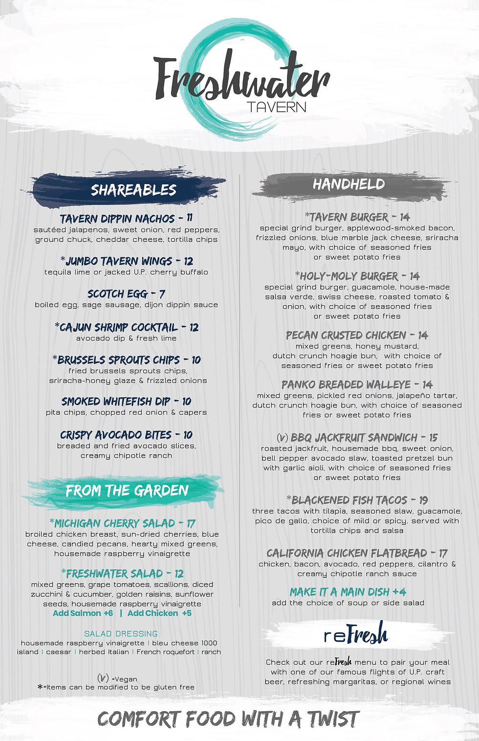 MENU | Freshwater Tavern Waterfront Restaurant