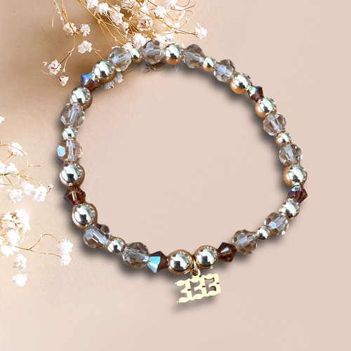 Angel Number 333 charm bracelet with gold and smoky topaz charm ...