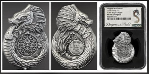 2025 1-oz Silver Shaped Aztec-Mayan Dragons of the World | Northern Nuggets