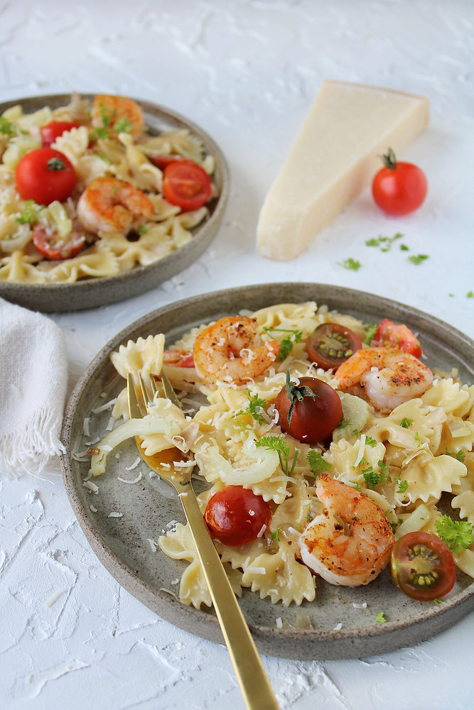 Pasta met venkel en scampi