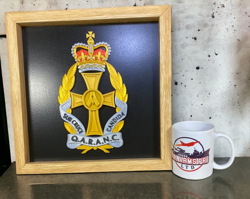 202 - 3D Printed badges in hard wood frame | All Arms PRI