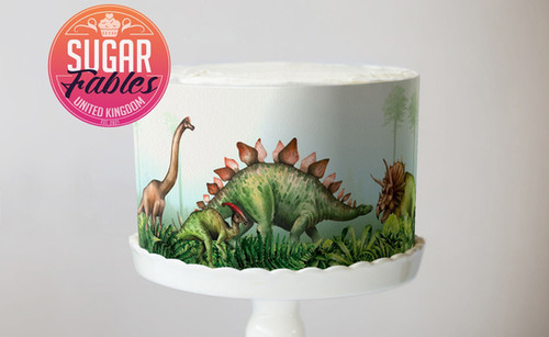 Roaming Dinosaurs Edible cake wrap,T-Rex, Stegosaurus, Brachiosaurus ...
