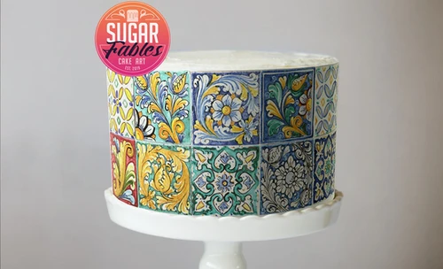 Sicilian Decorative Tiles edible Cake Wrap.Ornate Mediterranean ...