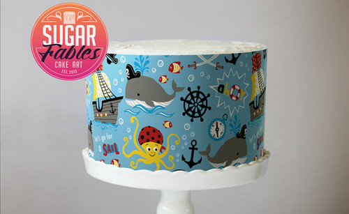 Pirate Ships, Whales, and Sea Life Edible Image, Icing sheet, Cake Wrap ...