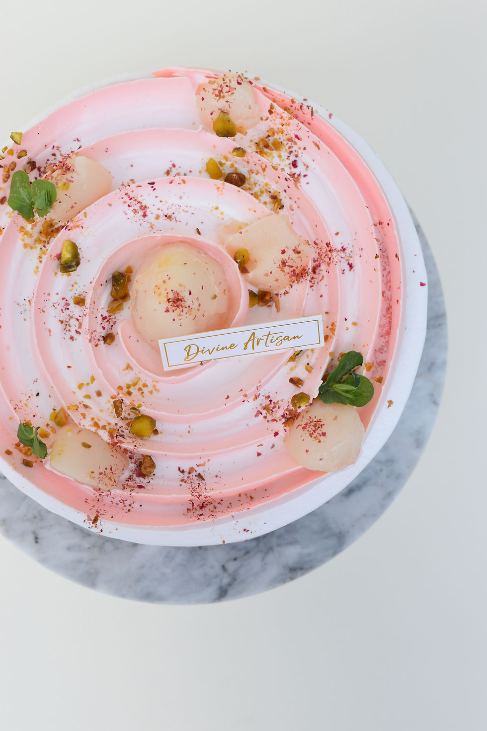 Lychee Rose w/ Roasted Pistachio Cake | Divine Artisan
