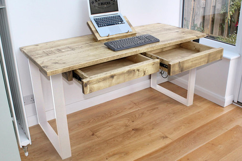 Chunky Handmade Desk with 2 Drawers on Square Legs