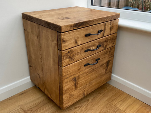 'Handmade Rustic Desk Pedestal with 3 Drawers on Castors'