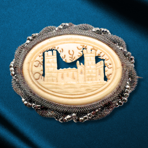 VICTORIAN – Antique French Hand-carved CASTLE Brooch | Chateau Love
