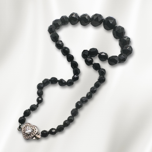 VICTORIAN – French Jet Necklace with Heart-Shaped Paste Silver Clasp ...