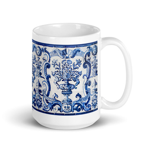 "BLUE & WHITE HANDPAINTED TILES" - Mug -Large 15 oz | Chateau Love