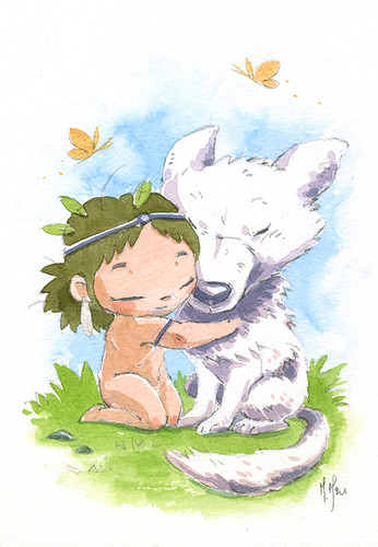 Mononoke - Wolf Hug Print | martinhsudesign