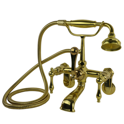 Traditional Tub Wall Mount Faucet with Handshower in Polished Brass ...