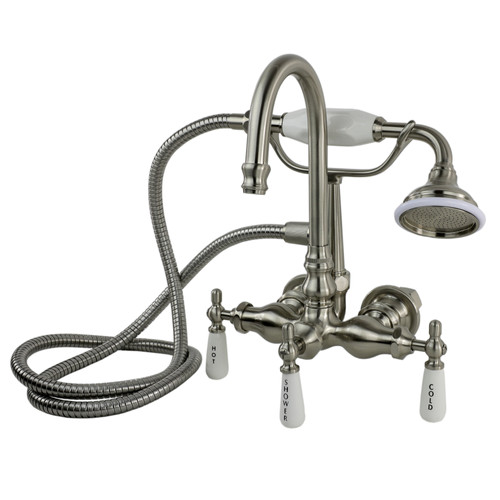 Gooseneck Tub Wall Mount Faucet with Handshower in Satin Nickel | Bath ...