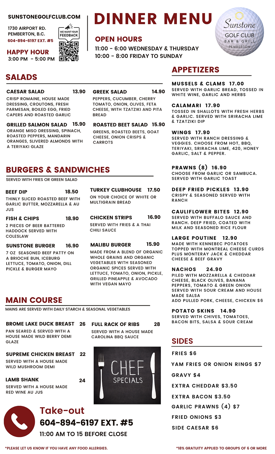 BAR & GRILL | SUNSTONE GOLF CLUB