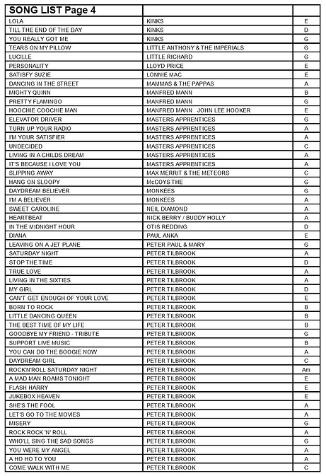 SONG LIST | Peter Tilbrook