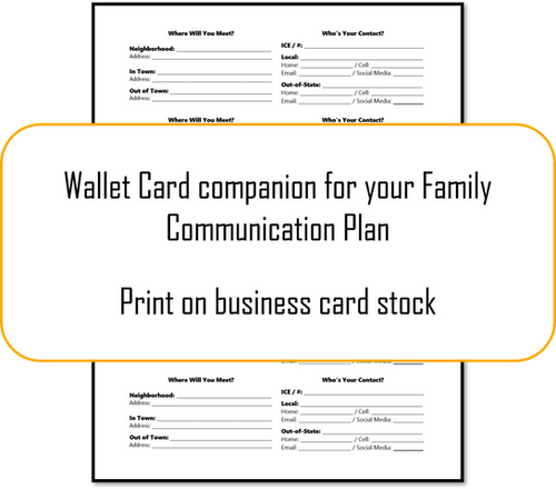 Family Communication Plan Wallet Cards (Step #15 & Appendix E) | dhucks