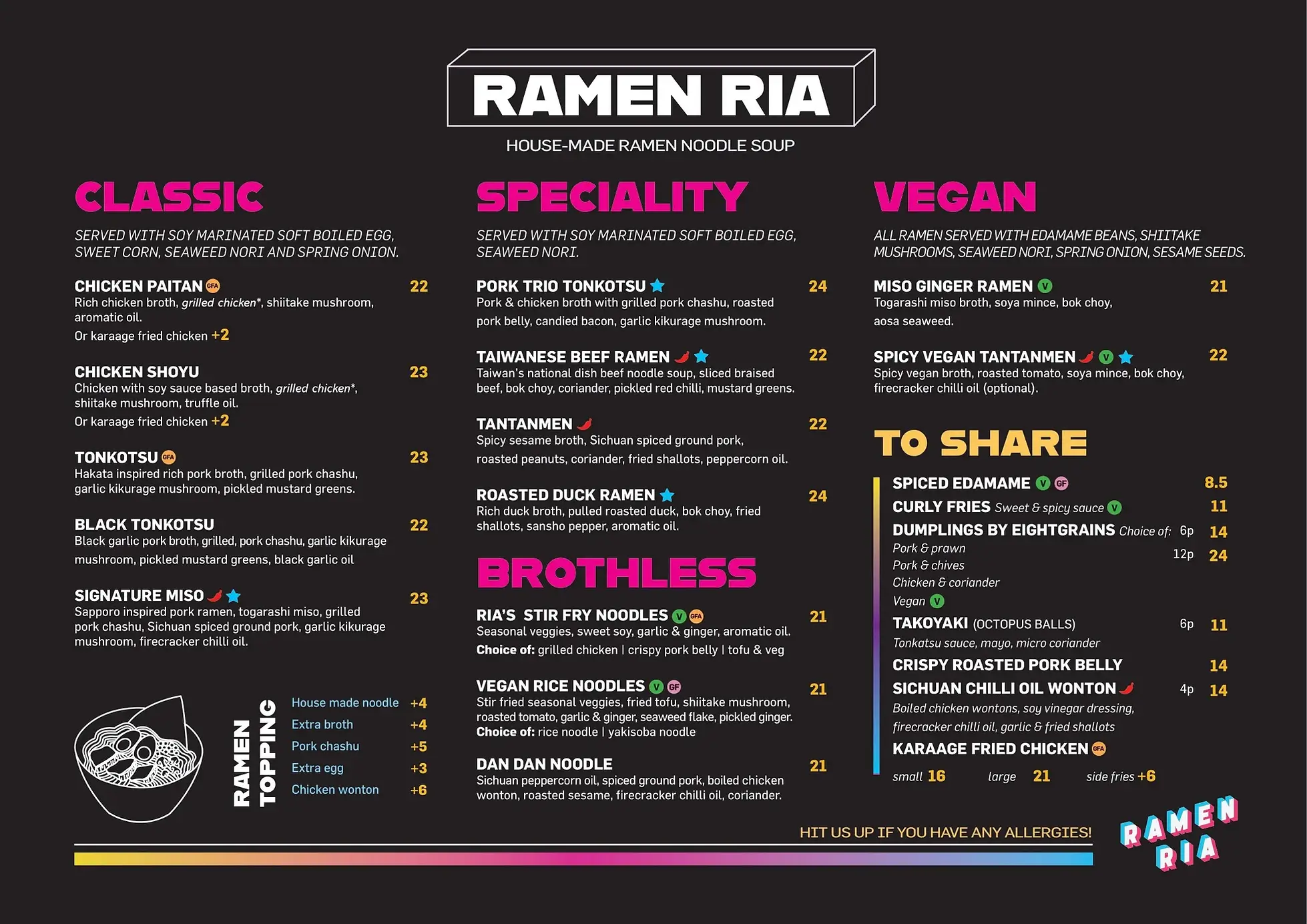 Menu | Ramen Ria
