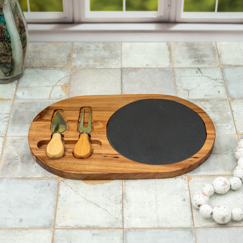 Acacia Wood and Slate Oval Cheese Set | Black Hills Creation