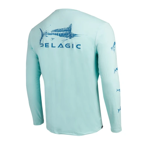 Pelagic Stratos Gyotaku Marlin LS Performance Shirt Turquoise | ANROGA ...