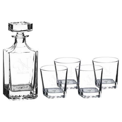 Square Glass Decanter Set with Four Glasses | Markit Engraving