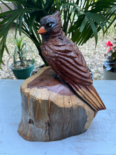 Chainsaw Carved Cedar Cardinal | Chainsaw Carved by N