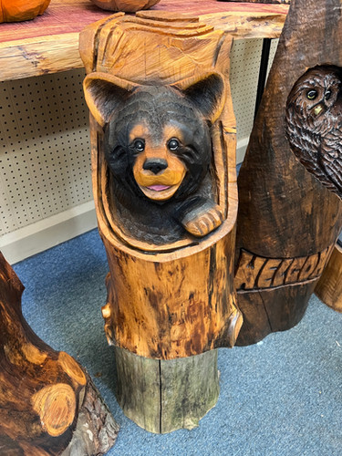 Chainsaw Carved Bear popping out of a log | Chainsaw Carved by N