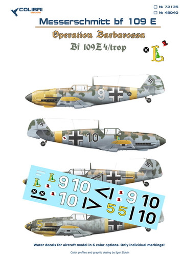 48040 Colibri Decals 1/48 Декали Bf-109 E trop (Operation Barbarossa ...