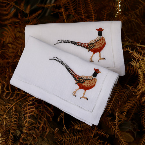 Kiji Pheasant Napkin II- White | Nara Cambridge