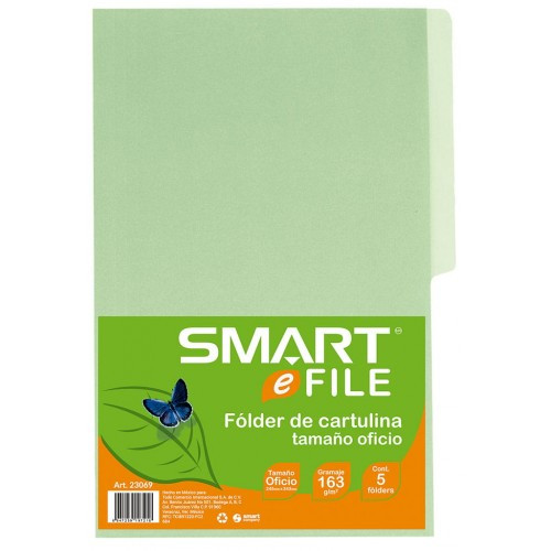 FOLDER DE PAPEL PASTEL OFICIO SMART 23069 VERDE 5P | Mark Soluciones D