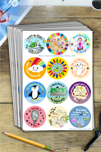 Wellbeing Shine Stickers (2025 Designs) - 10 Sheets | The Worry Wizard